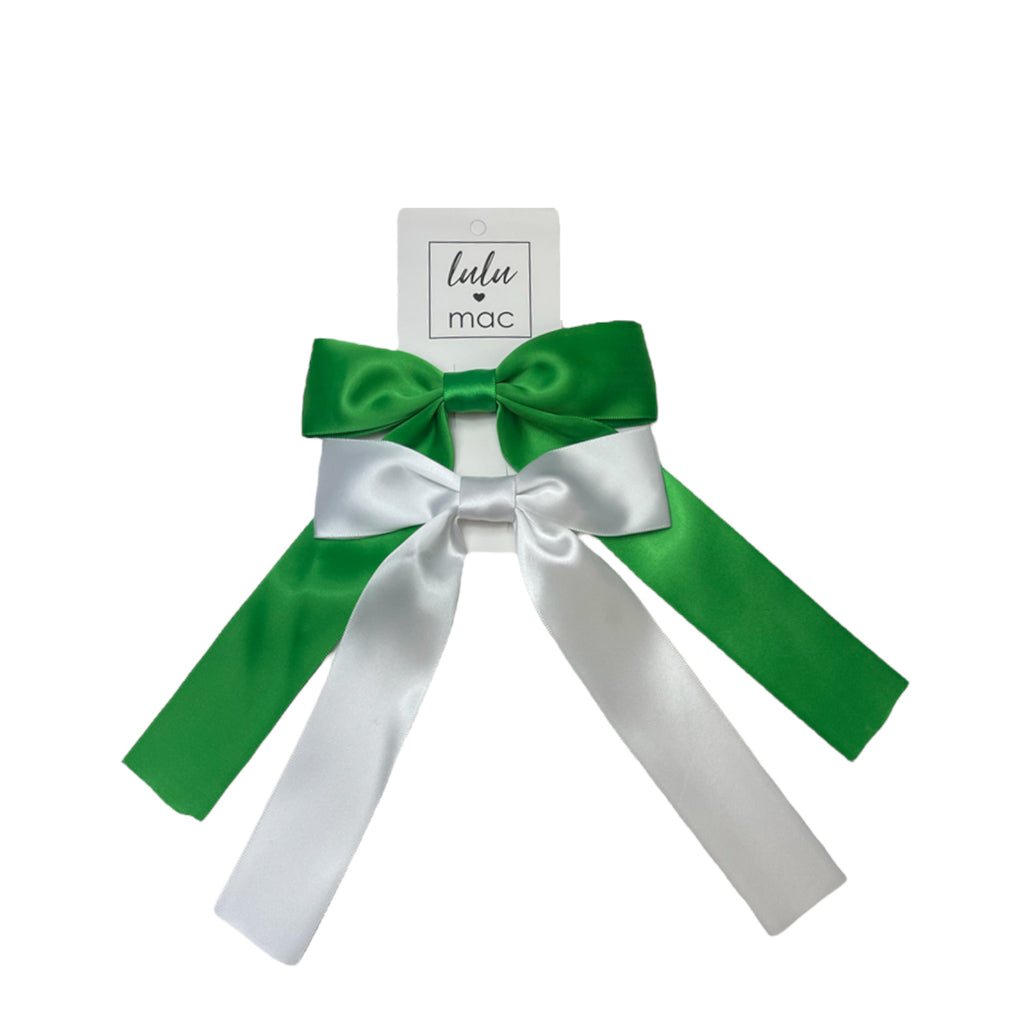 DDS-5195 Satin Double Bow Lime/White – girliegirloriginals