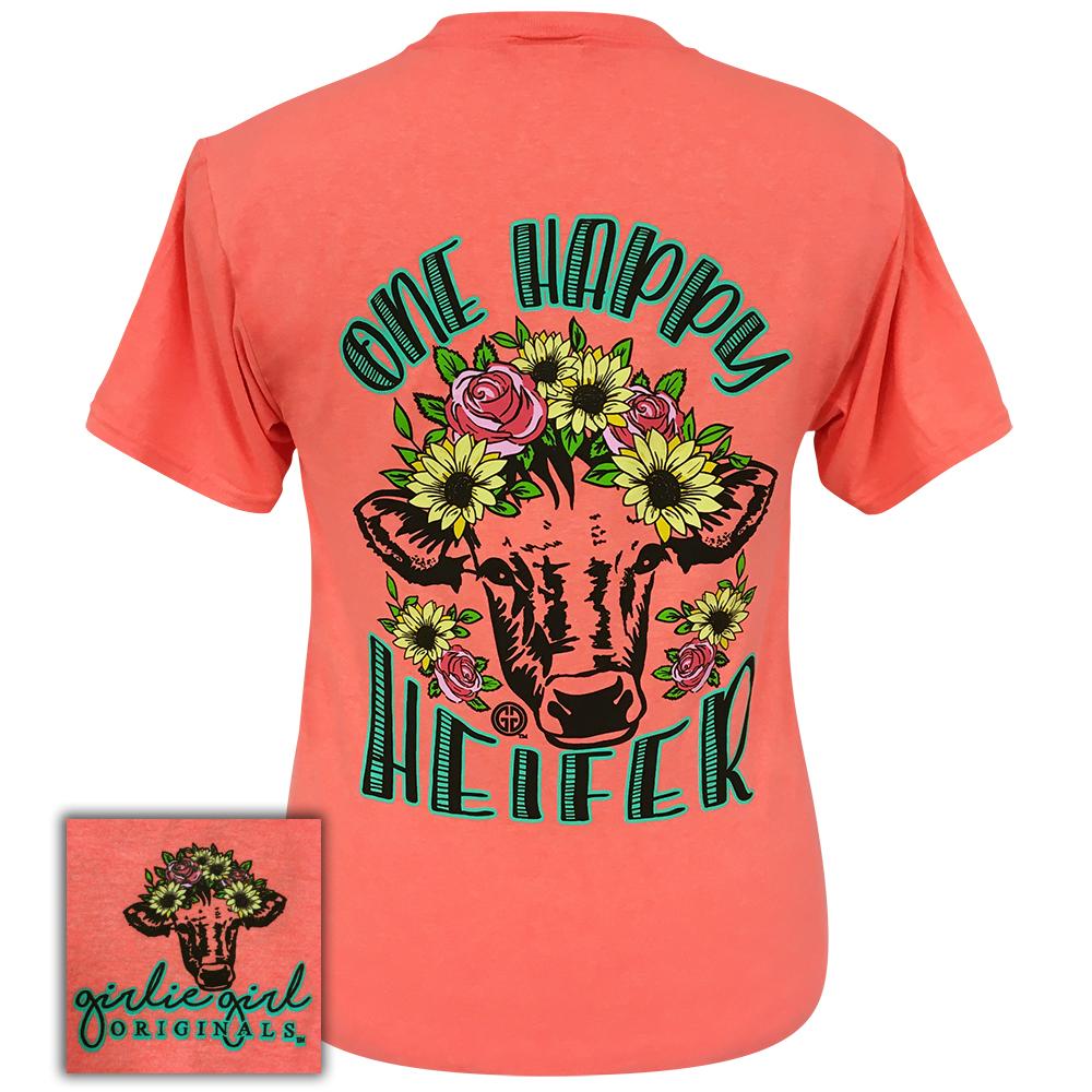 One Happy Heifer Retro Heather Coral SS – girliegirloriginals